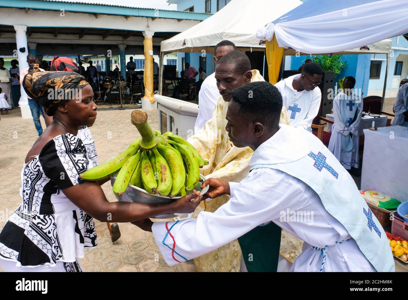 Bananas as offerings, collection of the faithful during the Catholic ...