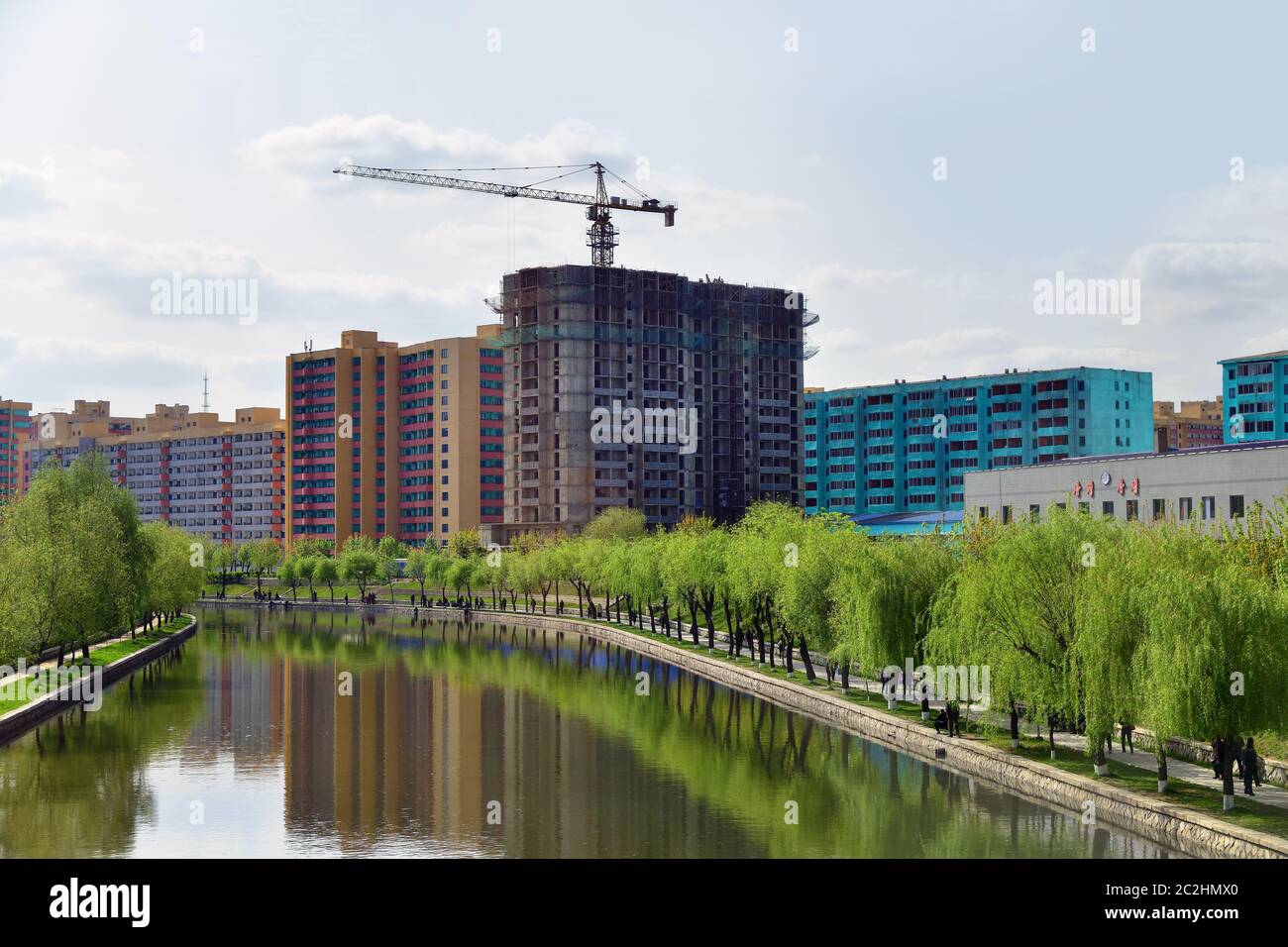 Pyongyang, North Korea - April 29, 2019: Pyongyang outskirt. Taedong ...