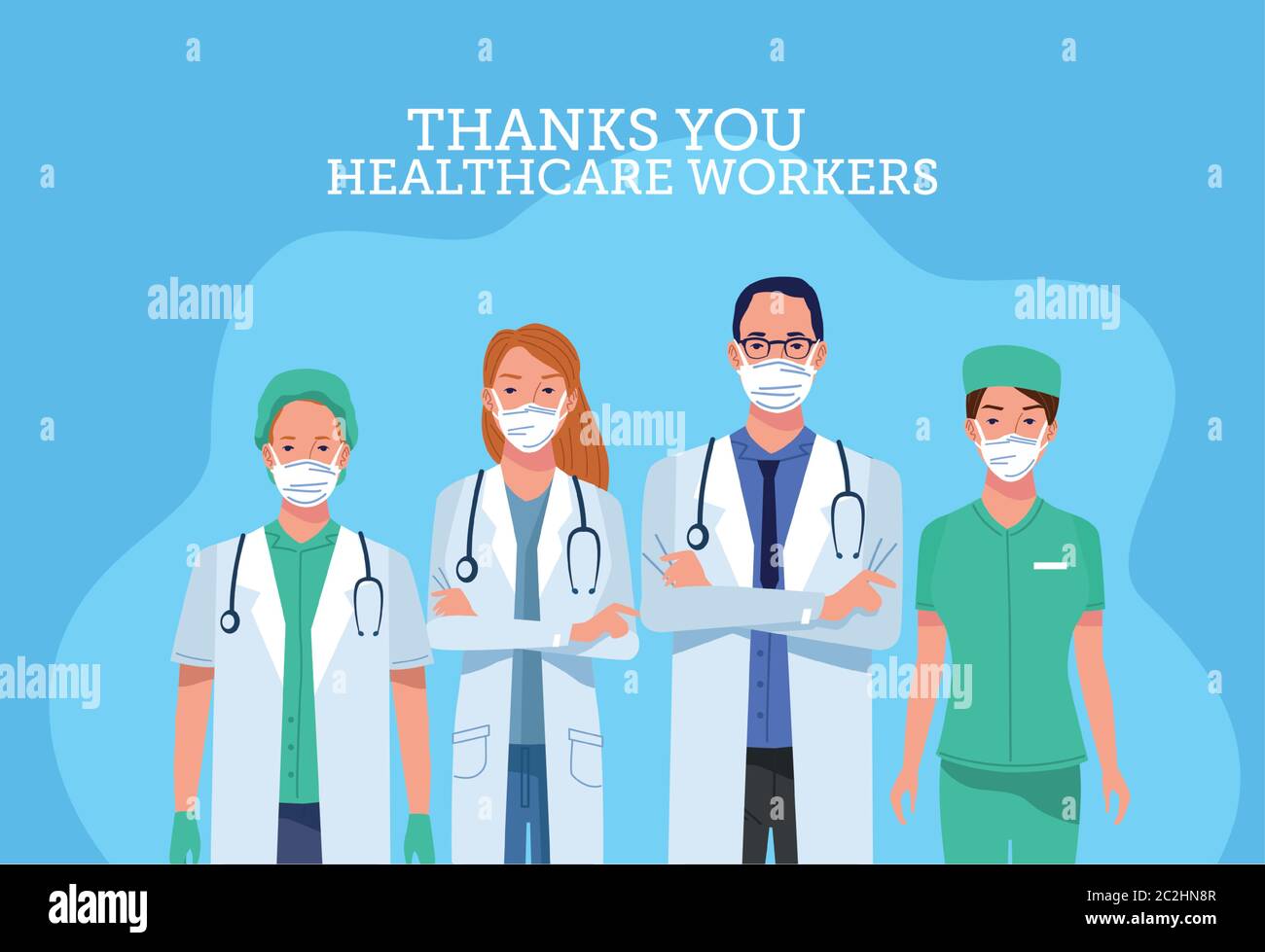 group of healthcare workers characters with thank you message vector ...