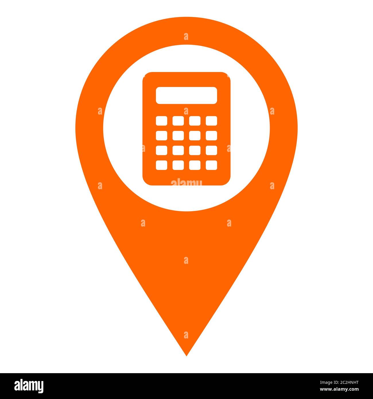 Calculatur and location pin Stock Photo - Alamy