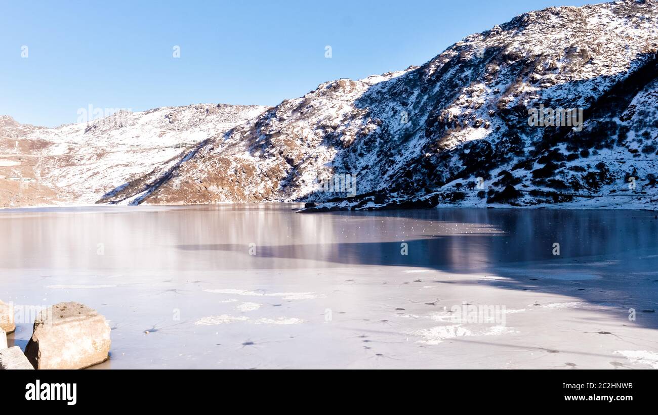 Tsomgo Lake (Tsongmo or Changu Lake) frozen during winter season. It is ...