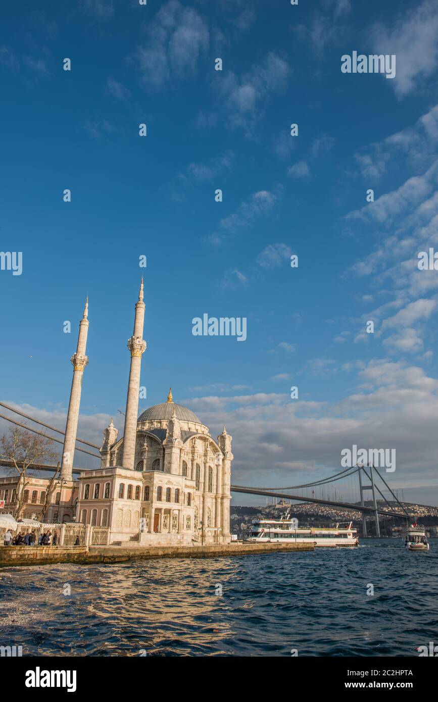 ISTANBUL, TURKEY - FEBRUARY 14, 2016: Ortakoy Mosque and Bosphorus ...