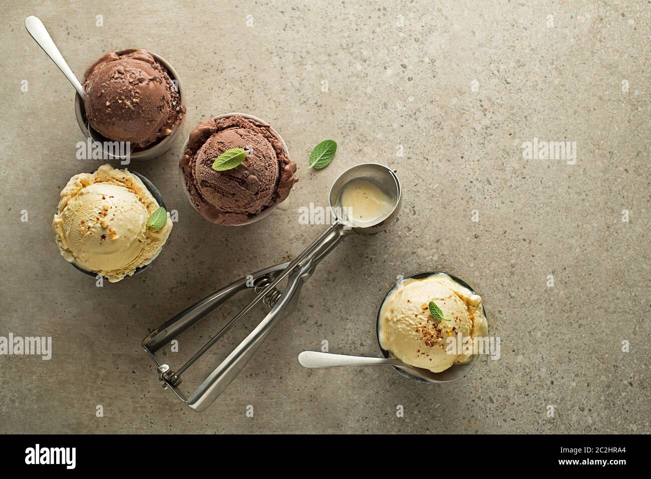Set of ice cream scoops with chocolate and vanilla flavours Stock Photo ...