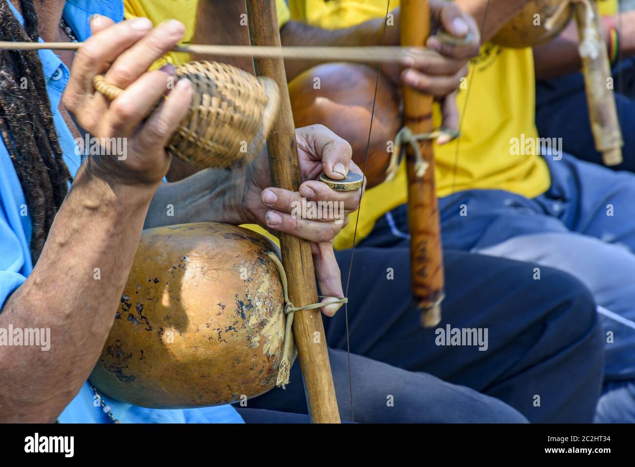 Berimbau players during presentation of Brazilian capoeira Stock Photo ...