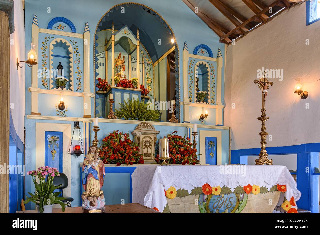 Old and historic altar inside an 18th century Christian chapel Stock ...