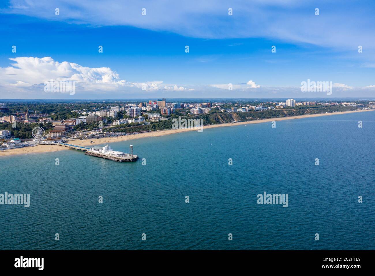 Aerial drone photo of the Bournemouth beach, Observation Wheel and Pier ...