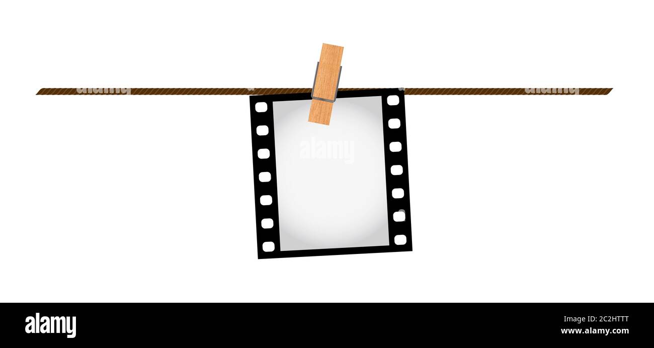 Vector illustration of one empty blank photo 35 mm film slide hanging ...