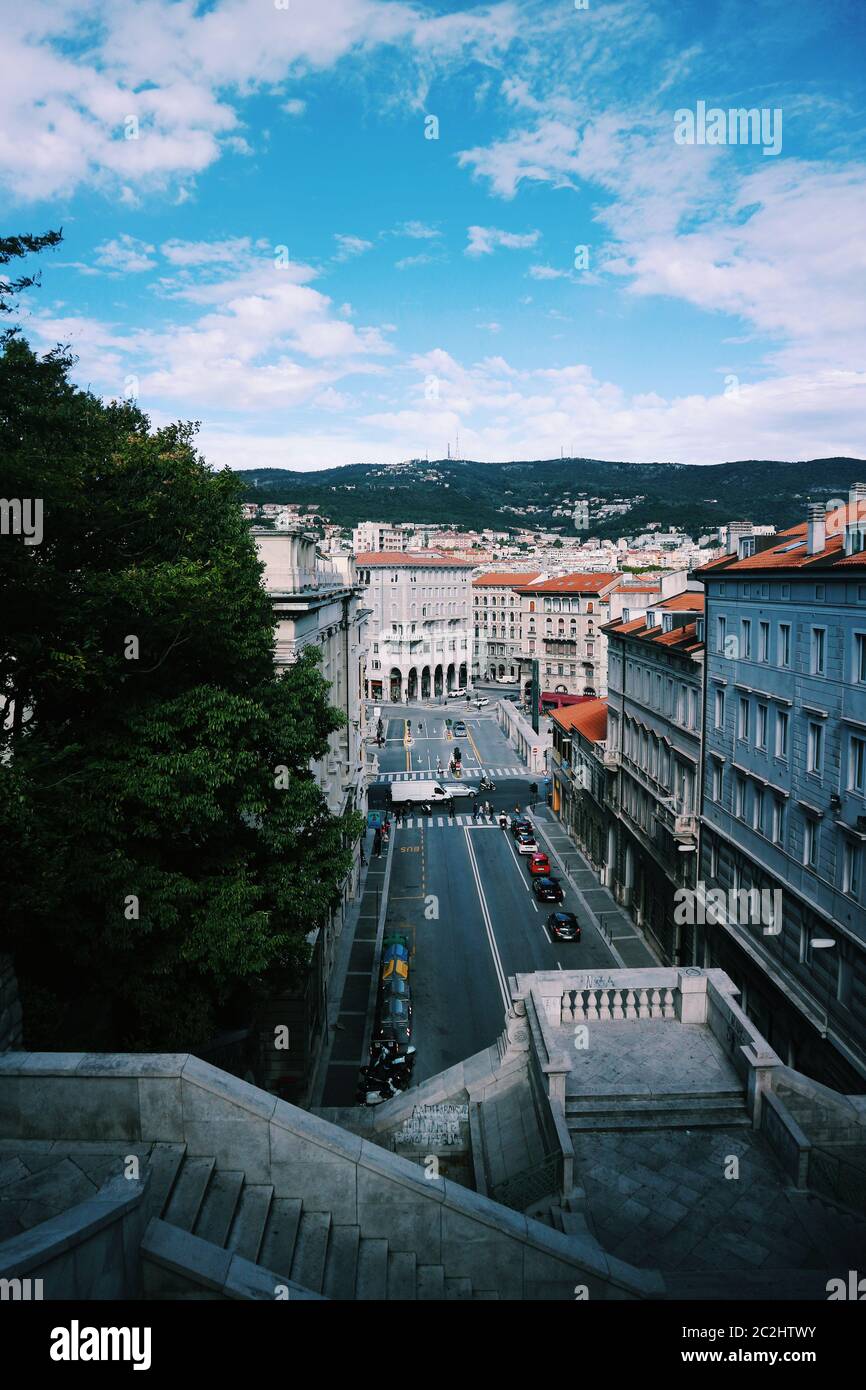Street, houses and a staircase photographed in Triest, Italy Stock ...
