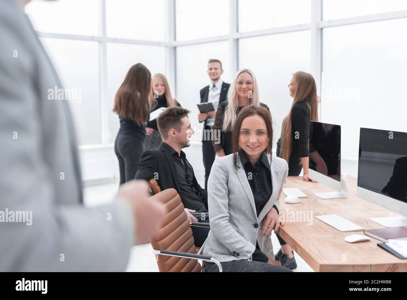 project Manager telling the working group about the new plan Stock ...