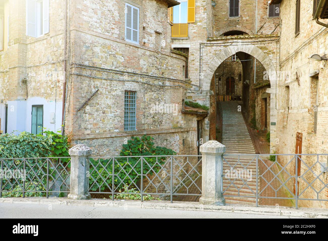 Perugia beautiful old street with steps via dell'Acquedotto, Umbria ...