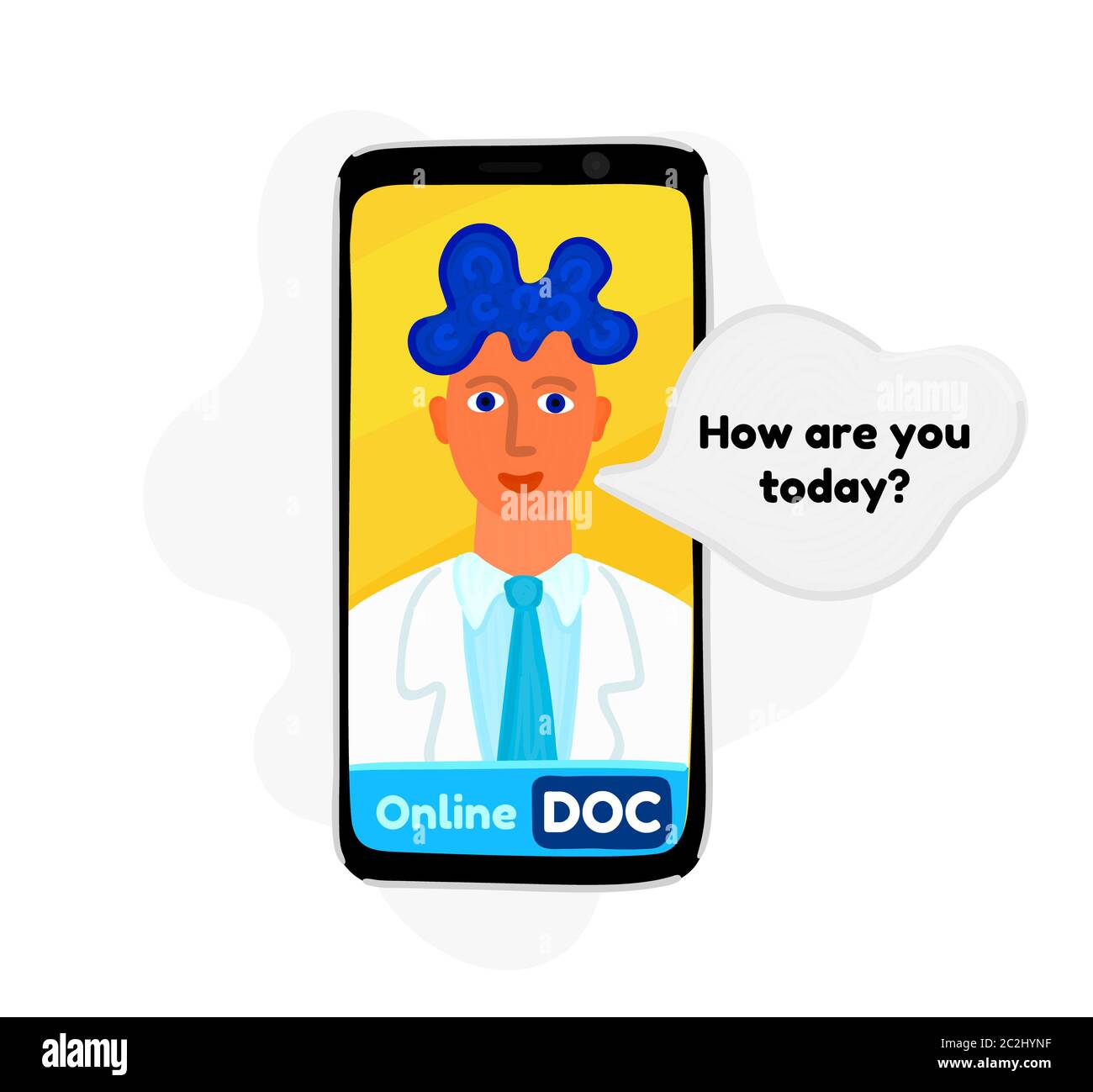 Virtual doctor. Mobile app. Talking male doctor on smartphone screen ...