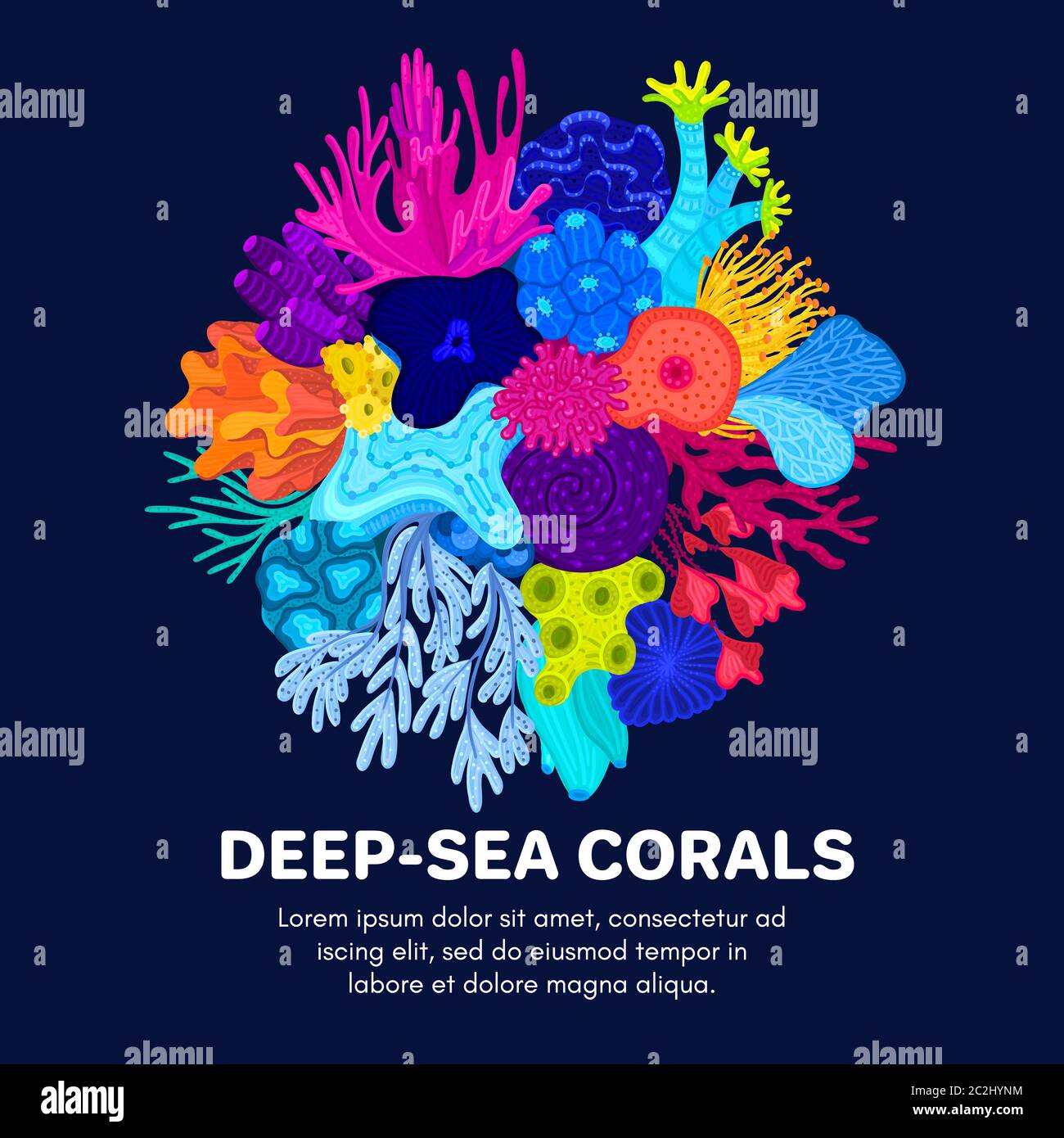 Vector composition of corals. Background with colorful sea or ocean ...