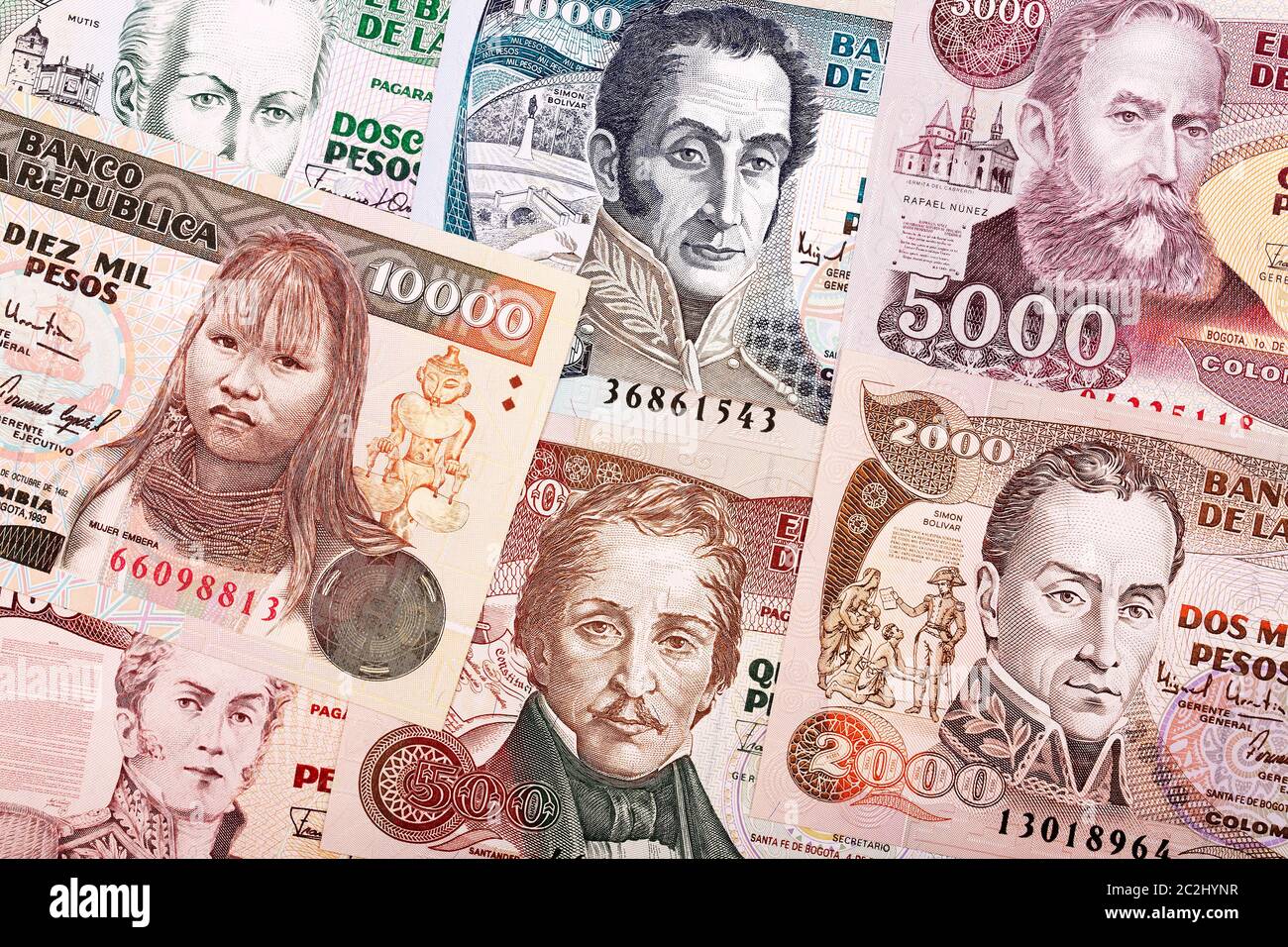 Old Colombian money a background Stock Photo - Alamy