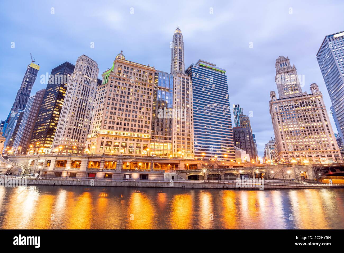 Chicago downtown night sunset Stock Photo - Alamy