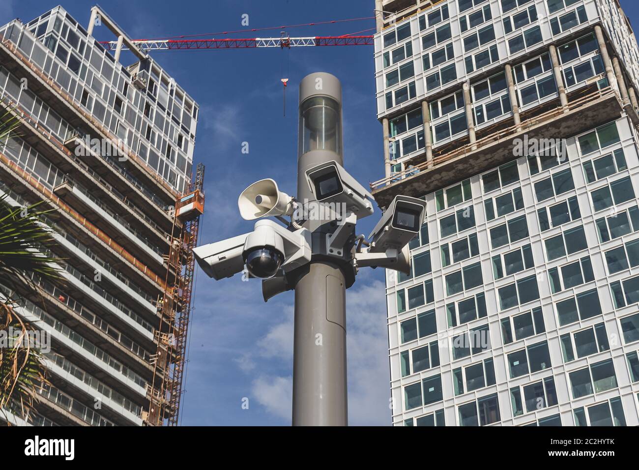 Surveillance cameras atop a pole in Tel Aviv, Israel. Video ...