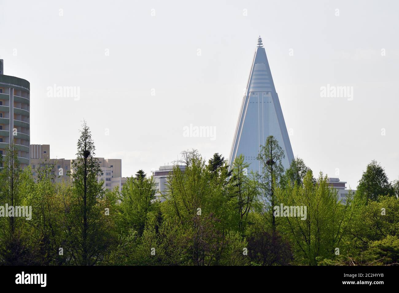 North Korea, Pyongyang - April 29, 2019: View on the Ryugyong Hotel, an ...