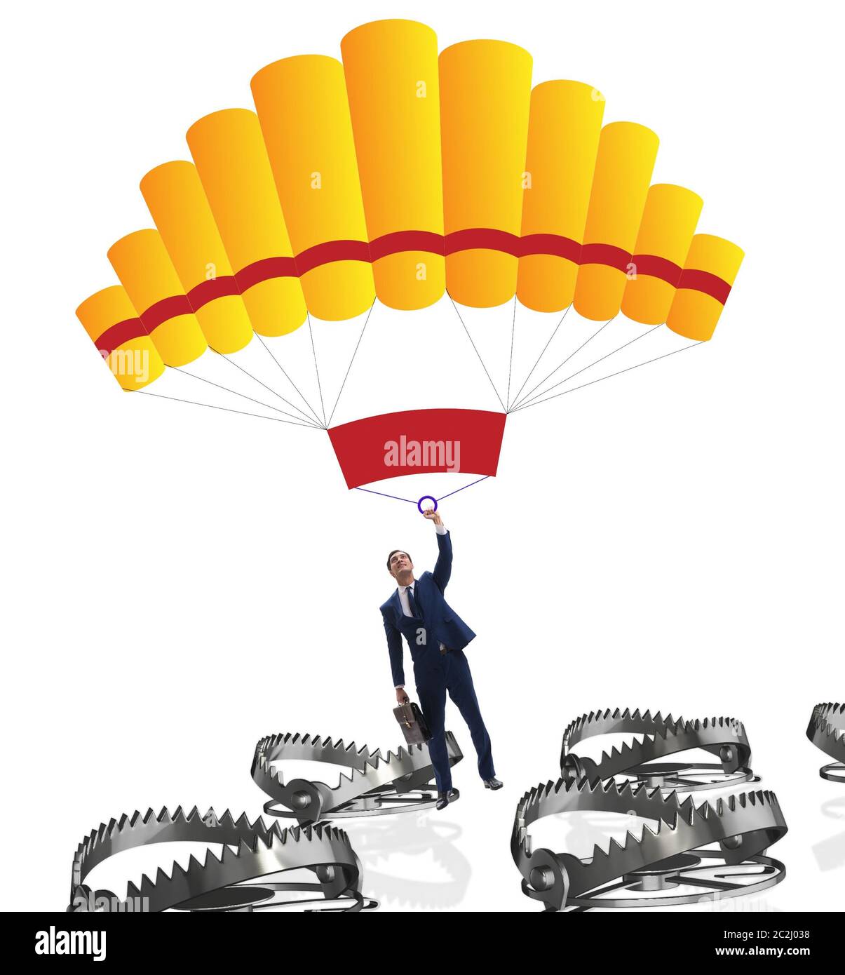 The businessman falling into trap on parachute Stock Photo - Alamy