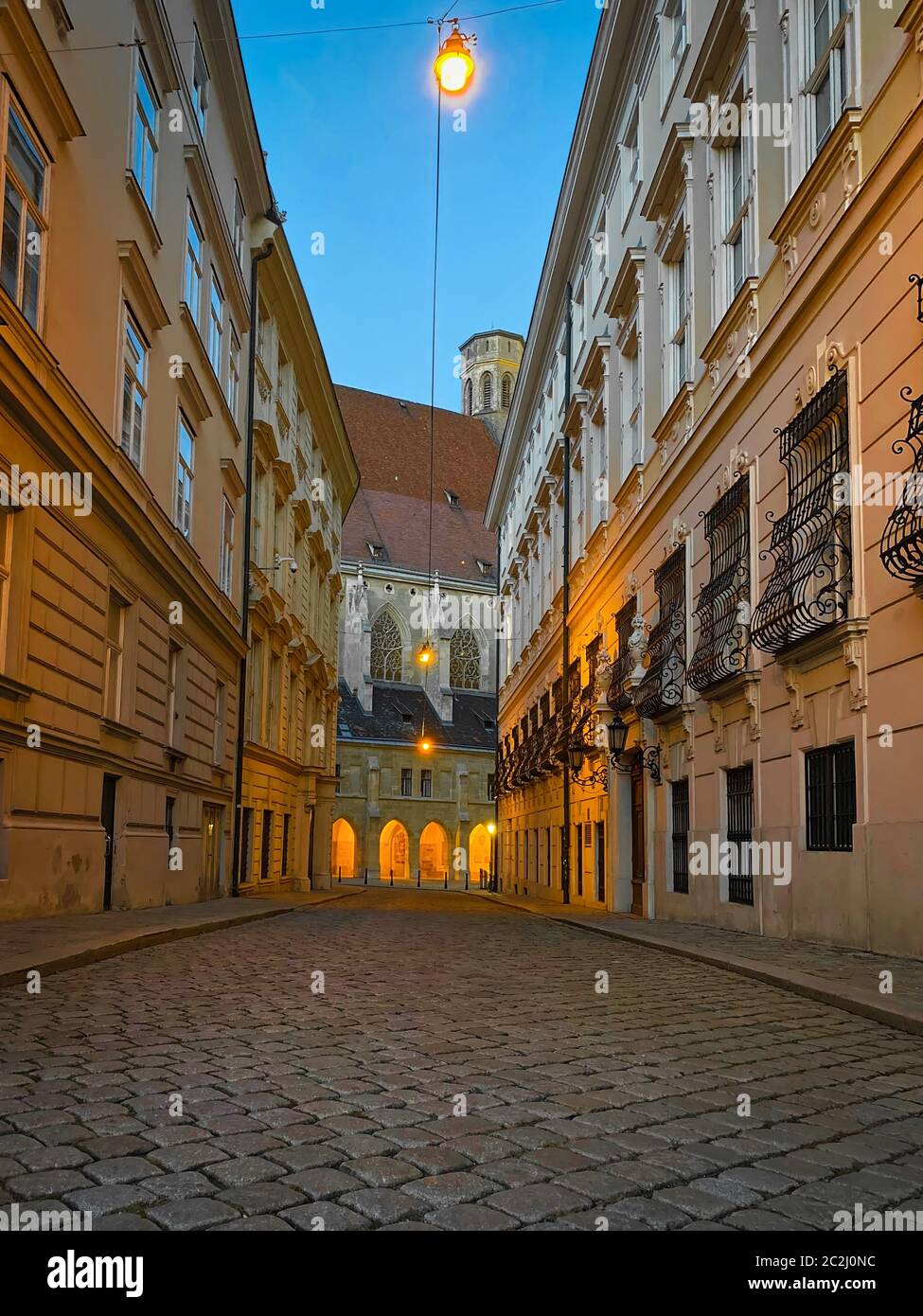 Old Historic Vienna At Dusk, street to Minoritenkirche with ...