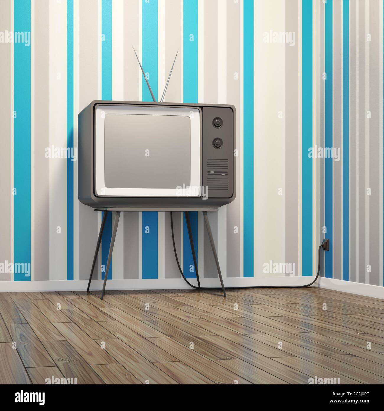 old vintage tube television in seventies style room Stock Photo - Alamy