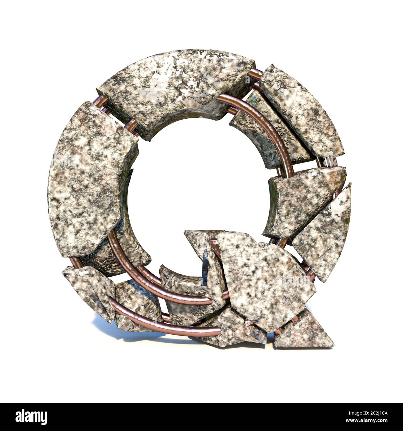 Concrete fracture font Letter Q 3D render illustration isolated on ...
