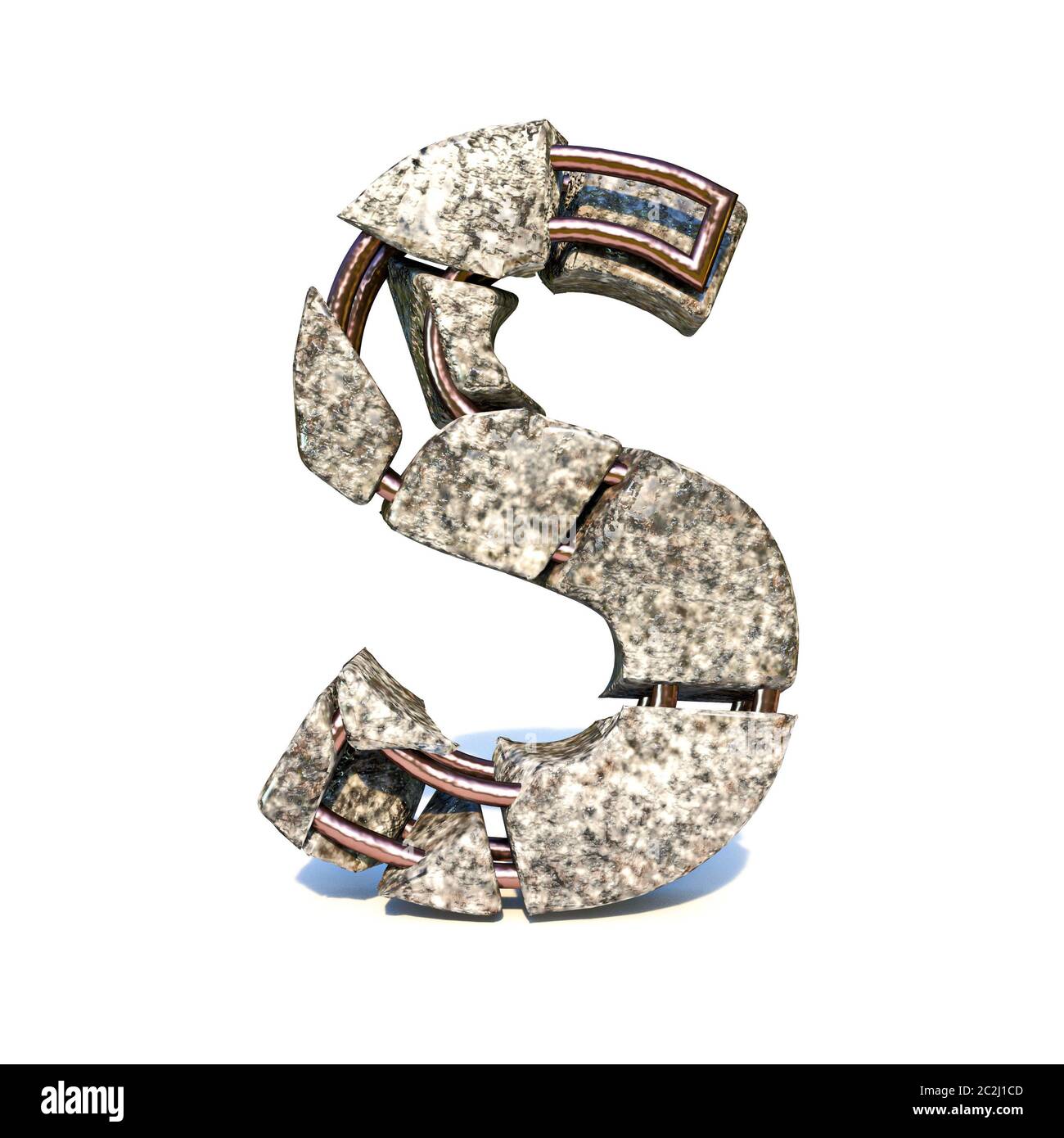 Concrete fracture font Letter S 3D render illustration isolated on ...
