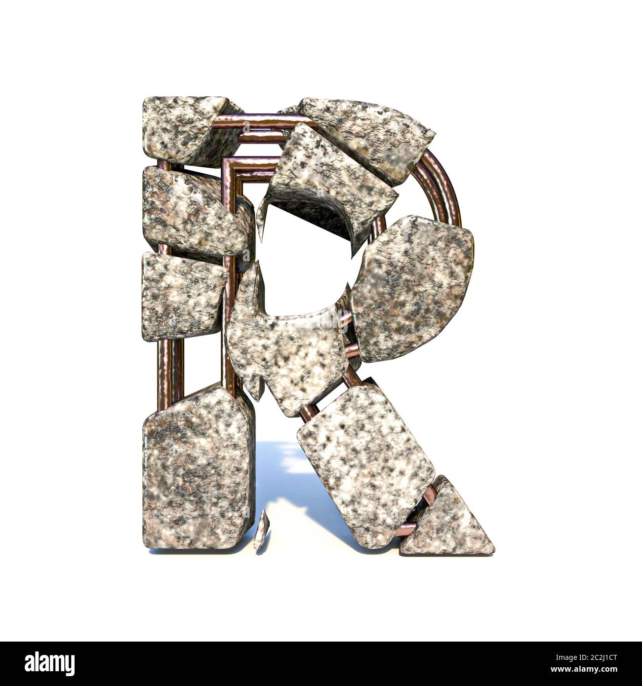 Concrete fracture font Letter R 3D render illustration isolated on ...