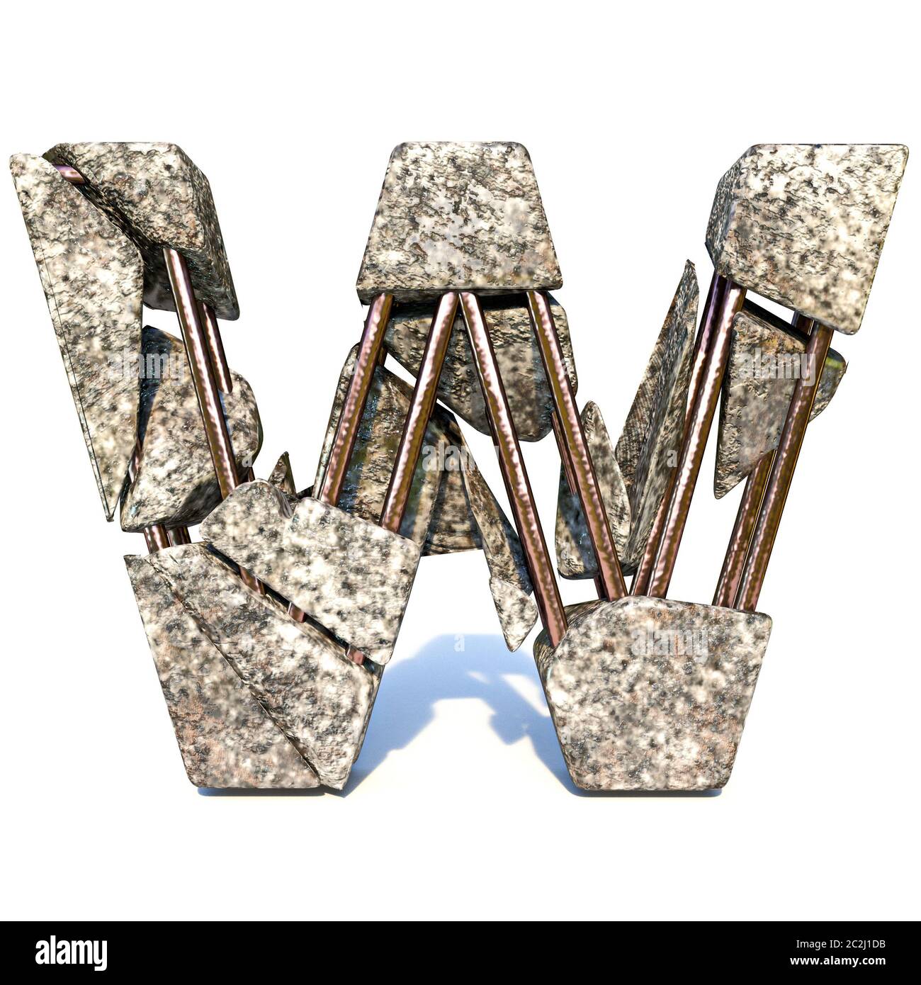 Concrete fracture font Letter W 3D render illustration isolated on ...