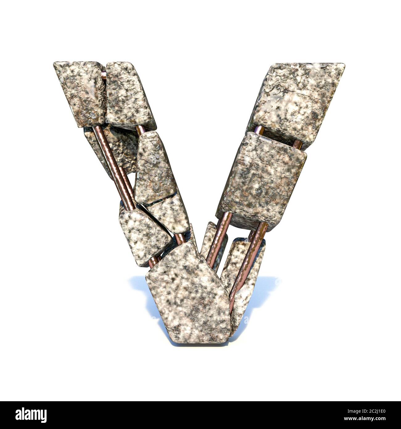 Concrete fracture font Letter V 3D render illustration isolated on ...