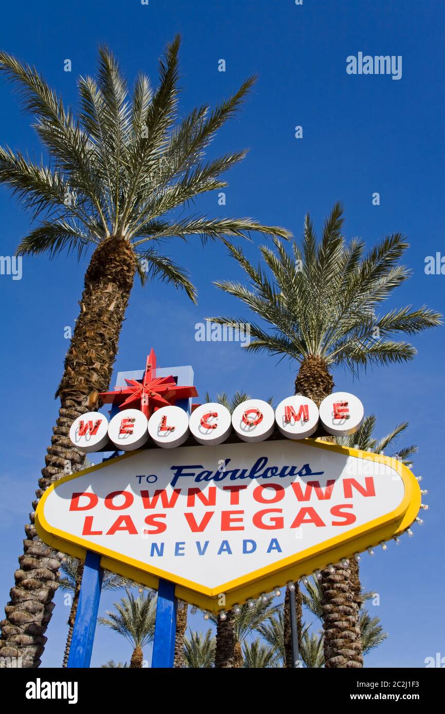 Welcome to Downtown sign on Las Vegas Boulevard, Las Vegas, Nevada, USA ...