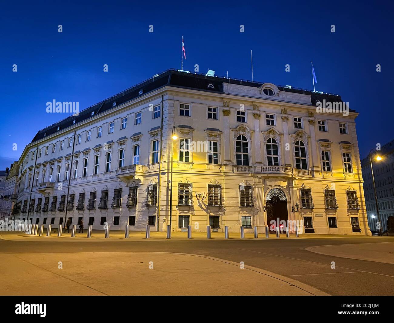 Austrian Chancellery by night, government building at Ballhausplatz in ...