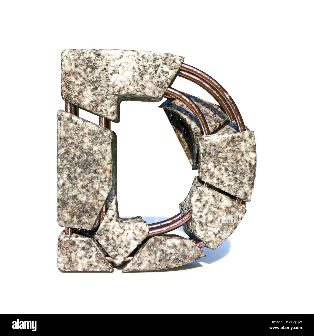 Concrete fracture font Letter D 3D render illustration isolated on ...