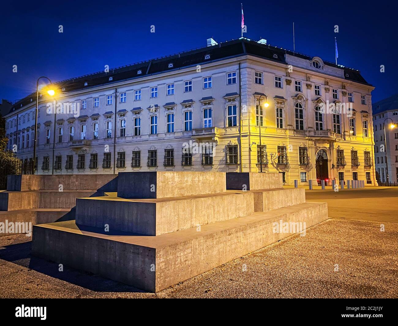 Austrian Chancellery by night, government building at Ballhausplatz in ...