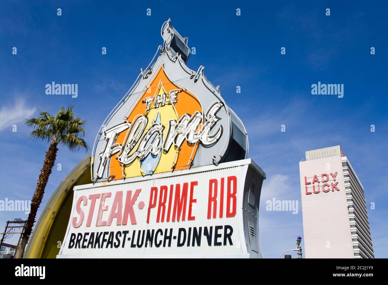 Historic neon sign on Fremont Street, Las Vegas, Nevada, USA Stock ...
