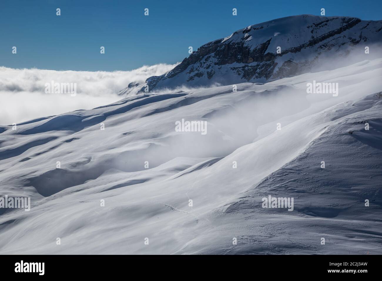 Snowy winter French Alps, ski resort Flaine, Grand Massif area within ...