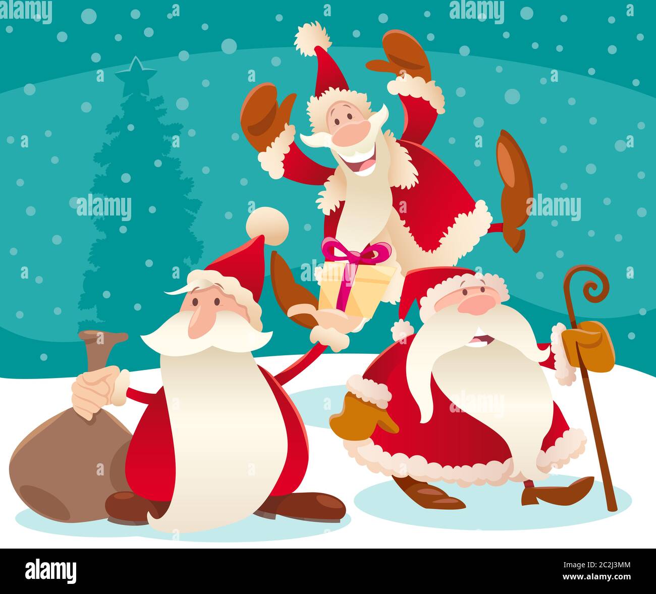 Christmas design with cartoon Santa Claus and snow Stock Photo - Alamy