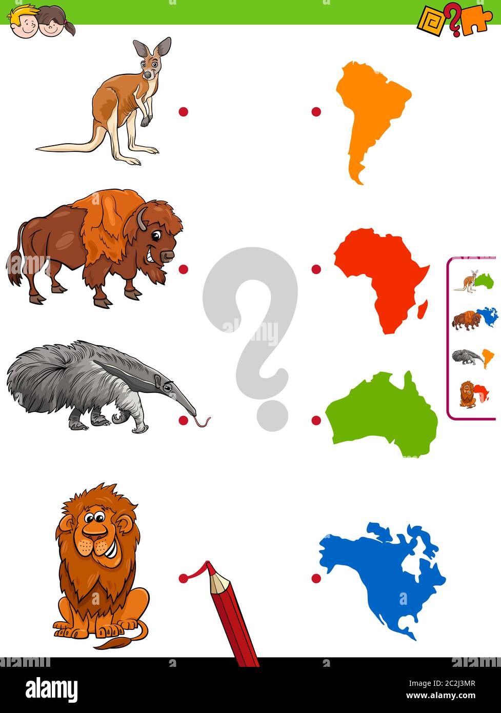 match animals and continents educational game Stock Photo - Alamy
