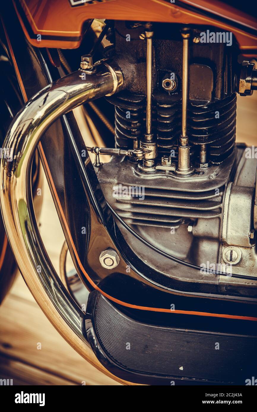 Close up of a vintage motorcycle exhaust pipe and cylinder Stock Photo ...