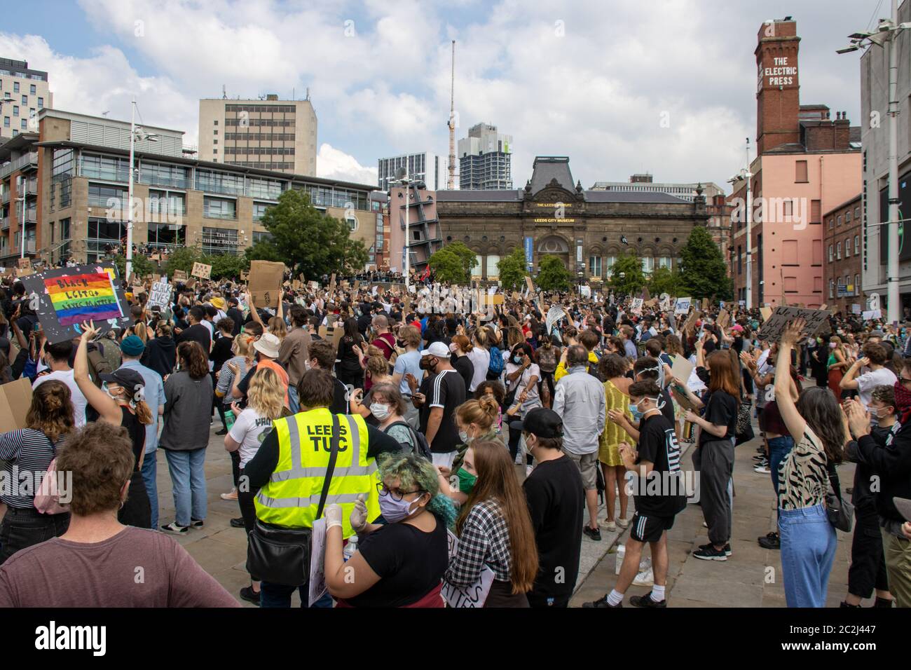 Leeds UK, 14th June 2020: Black lives matter protesters in the Leeds ...