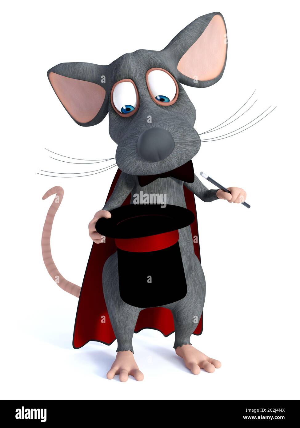 3D rendering of a cute cartoon mouse dressed as a illusionist or ...