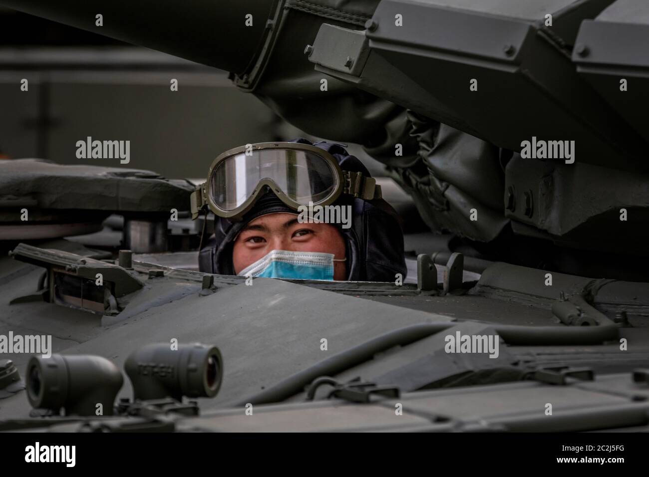 Moscow, Russia. 17th of June, 2020 A serviceman wearing protective face ...