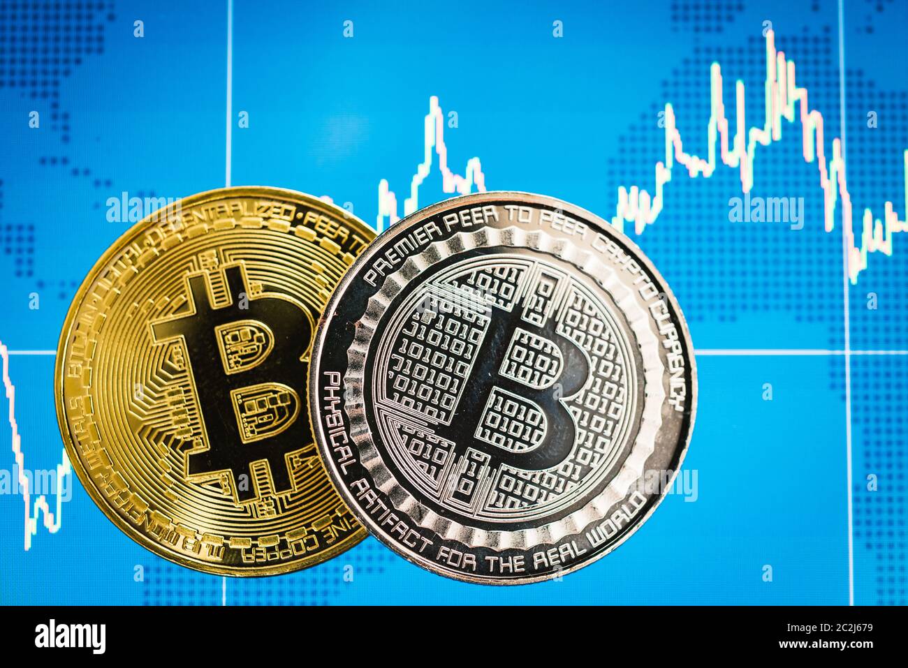 Business bitcoin coins currency finance money on graph chart background ...