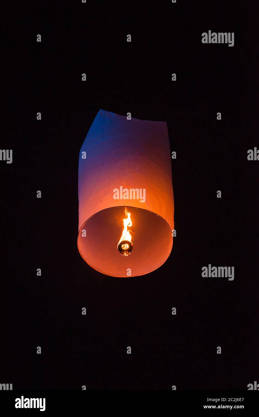 Single Floating Lantern during Loy Kratong Festival in Thailand Stock ...