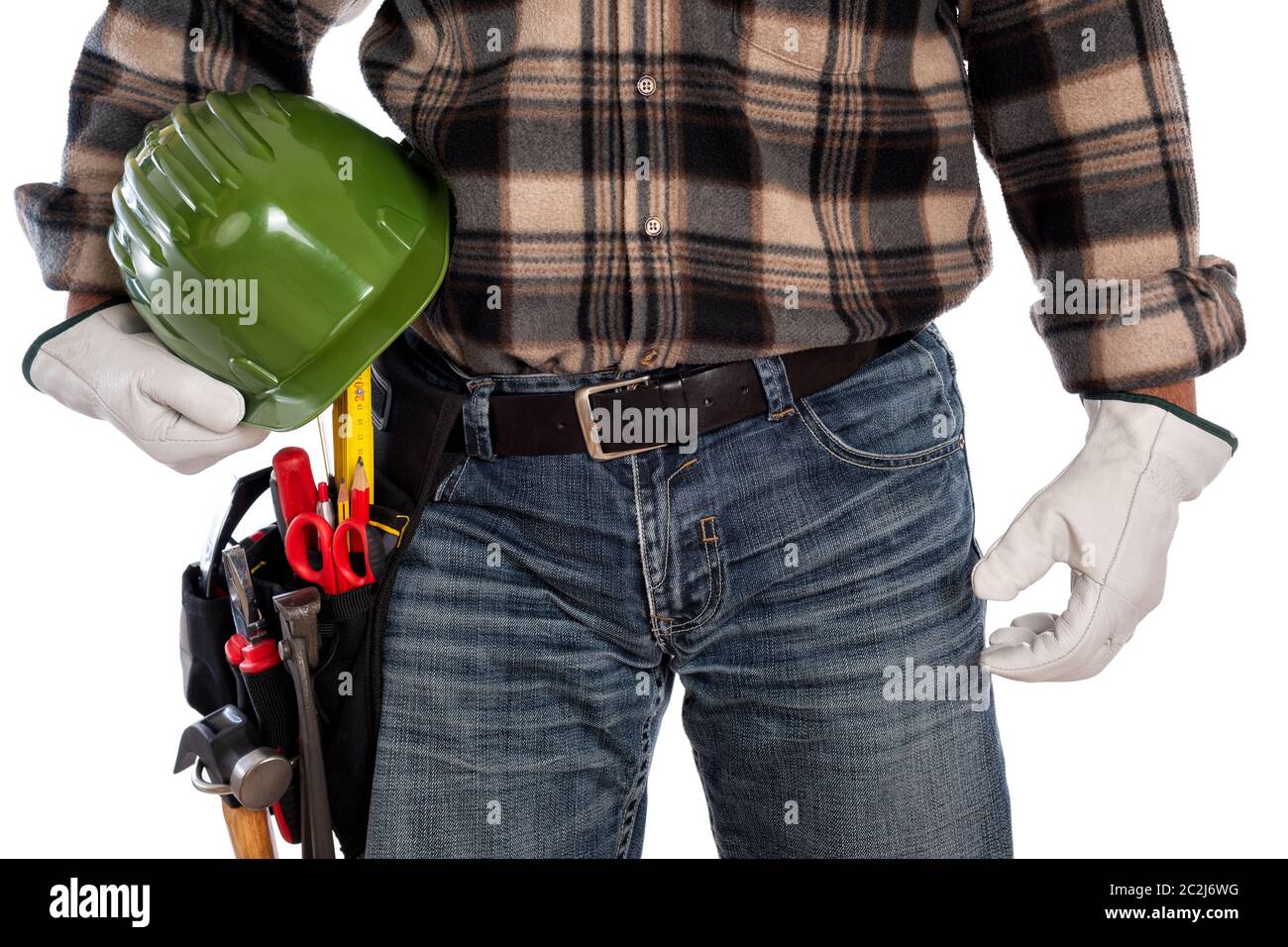 Adult craftsman carpenter isolated on white background, he wears ...