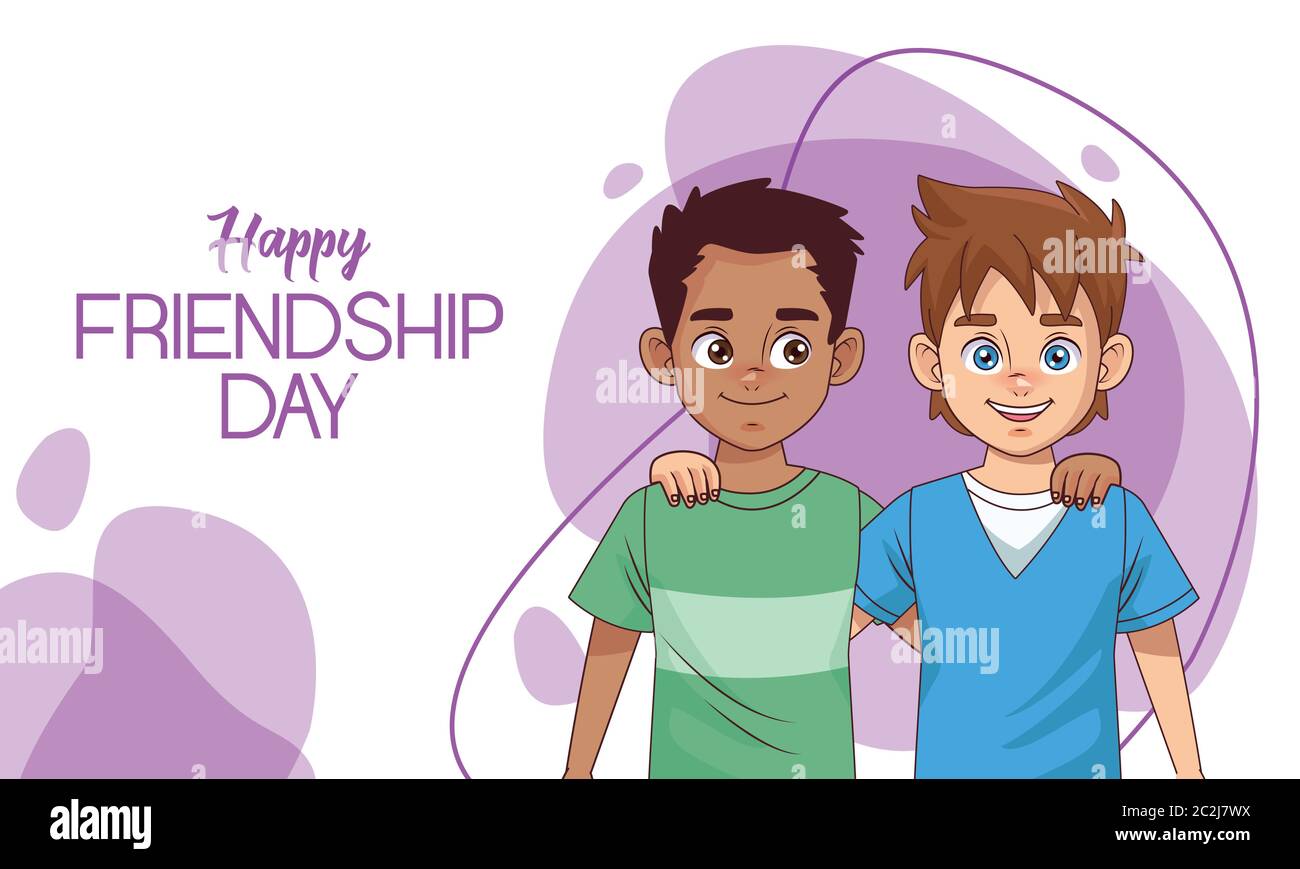 happy friendship day celebration with boys couple vector illustration ...