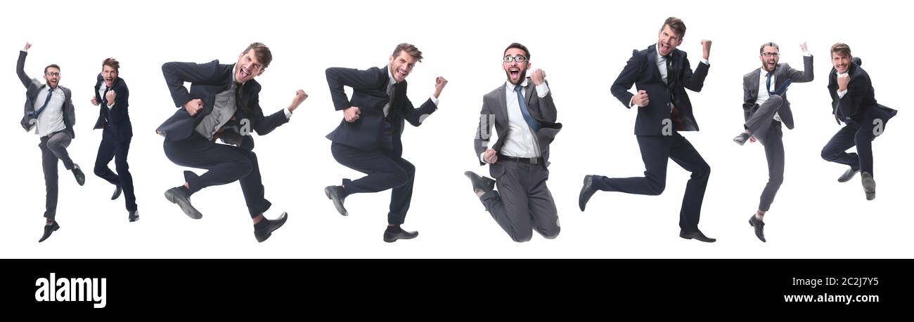 in full growth. two cheerful dancing business people Stock Photo - Alamy