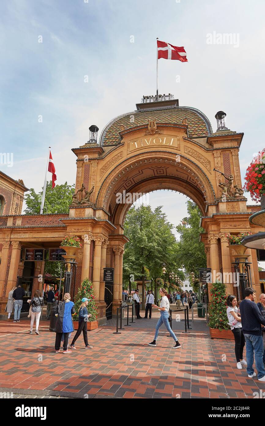 The main entrance gate into Tivoli amusement park in Copenhagen ...