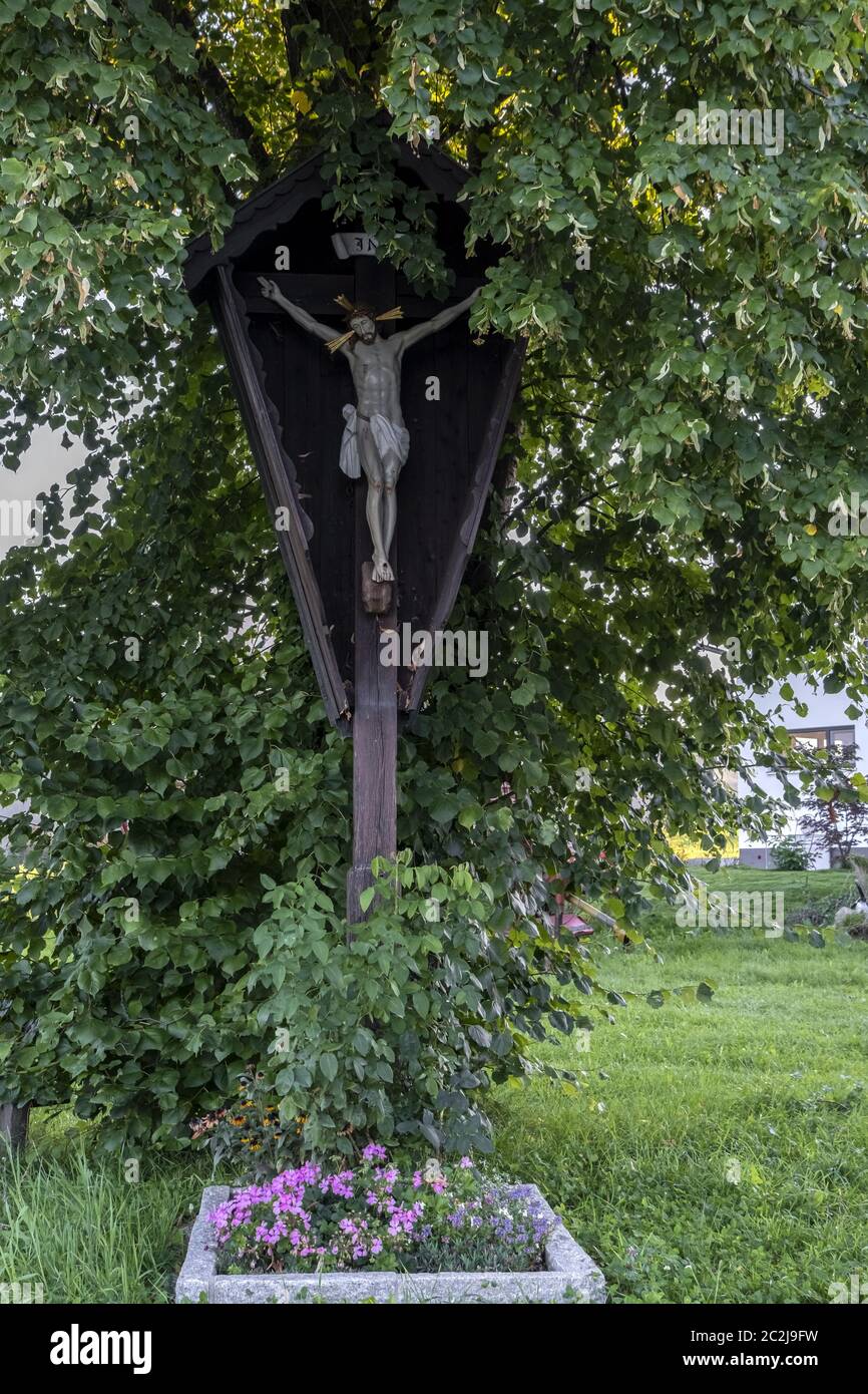 Field cross with Christ figure Stock Photo - Alamy