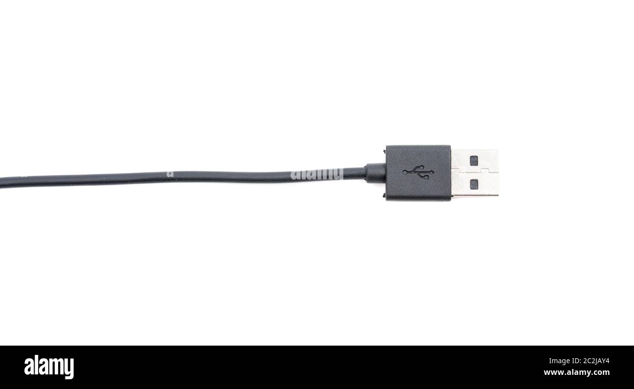 black USB cable connector isolated on white background Stock Photo - Alamy