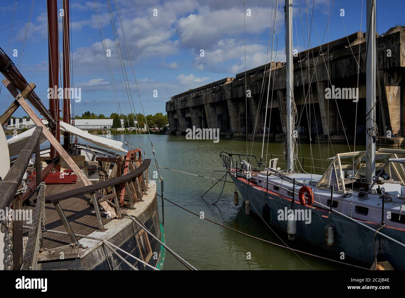 View of the bombproof World War 2 German submarine base and pen in the ...