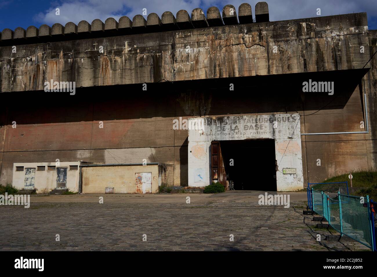 View of the bombproof World War 2 German submarine base and pen in the ...